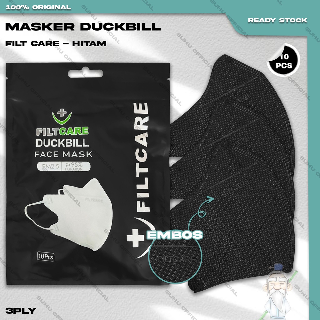 Jual Masker Duckbil FILTCARE 3Ply isi 10Pcs Warna Black Hitam Duckbill ...