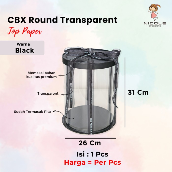 Jual Cake Box Top Paper Round Mika Transparant/ Packaging Kue 26x26x31 ...