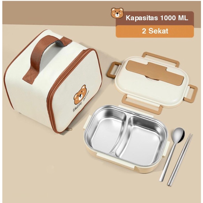 Jual Lunch Box Set Kotak Makan Stainless Steel Mangkok Tas Swire Bear ...