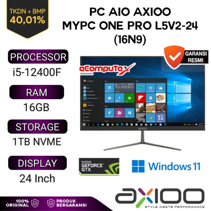 Jual PC AIO AXIOO MYPC ONE PRO L5V2-24 (16N9) i5-12400F NVIDIA GTX1030-2GB TKDN RESMI | Shopee ...
