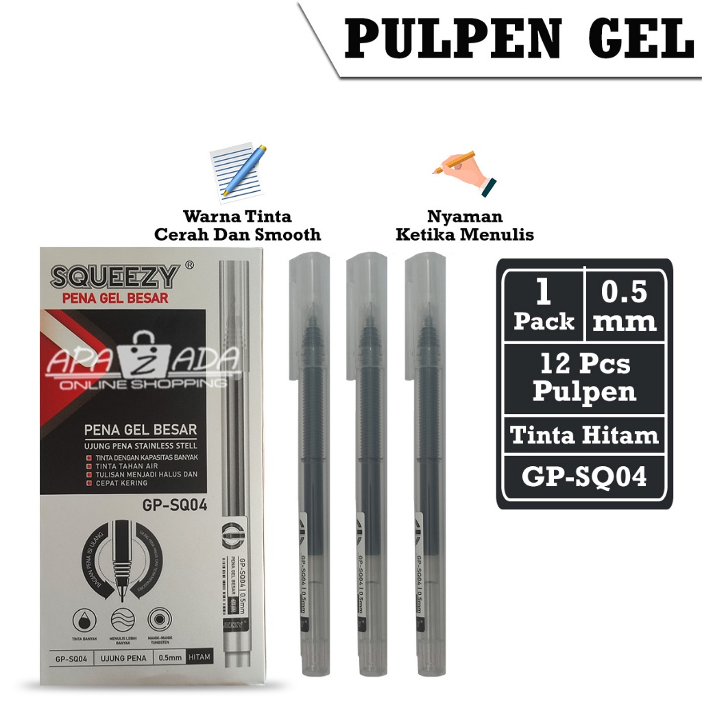 Jual Apazada - Gel Pen / Pulpen Gel Tinta Hitam 0.5mm [1 Pack - 12 Pcs ...