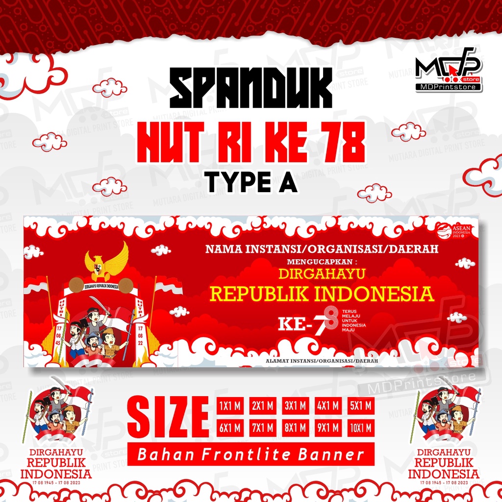 Jual SPANDUK HUT RI 1X1 METER KEMERDEKAAN AGUSTUSAN BANNER MDPRINTSTORE ...