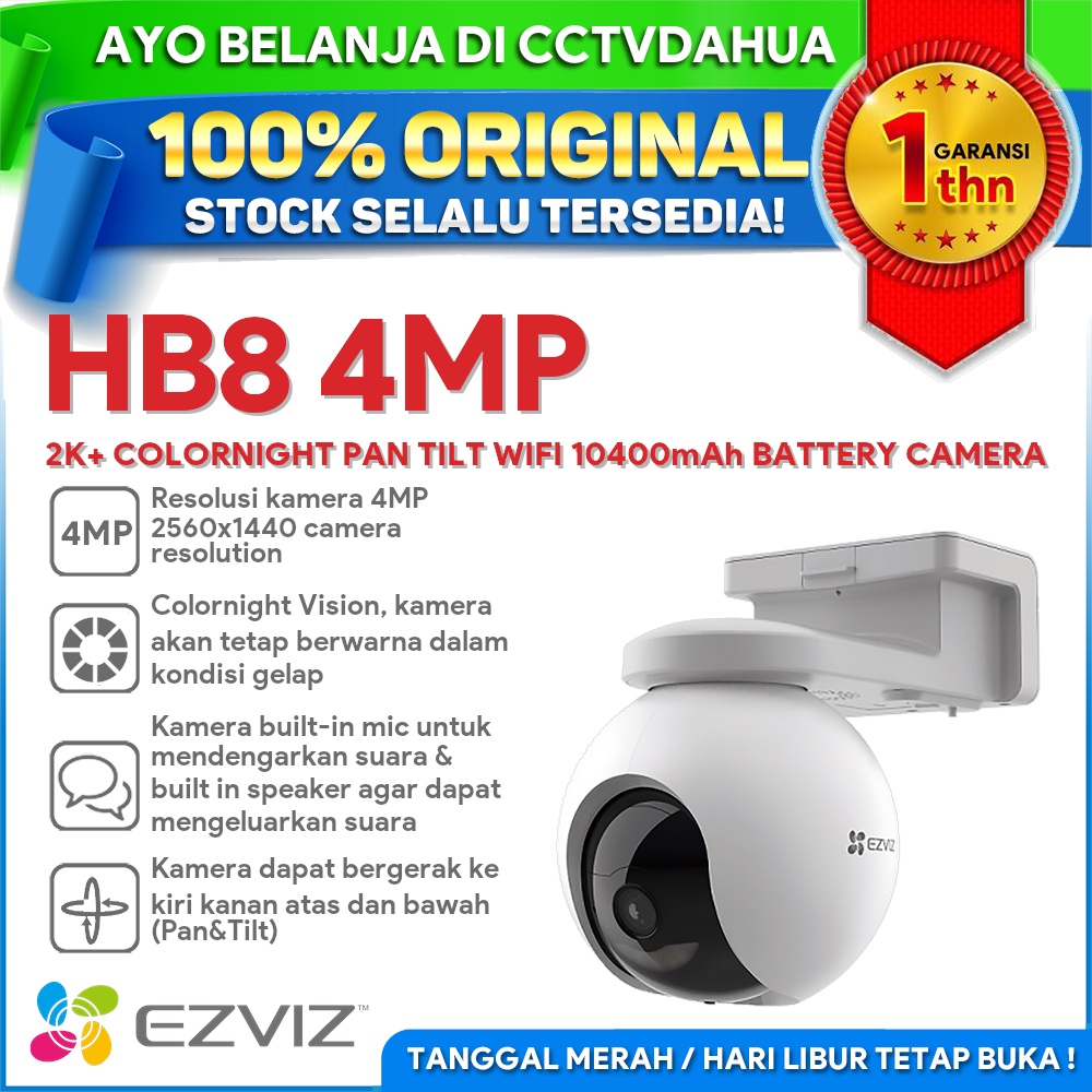 Jual EZVIZ HB8 2K 4MP PAN & TILT AUTO TRACKING BATTERY OUTDOOR WI-FI ...