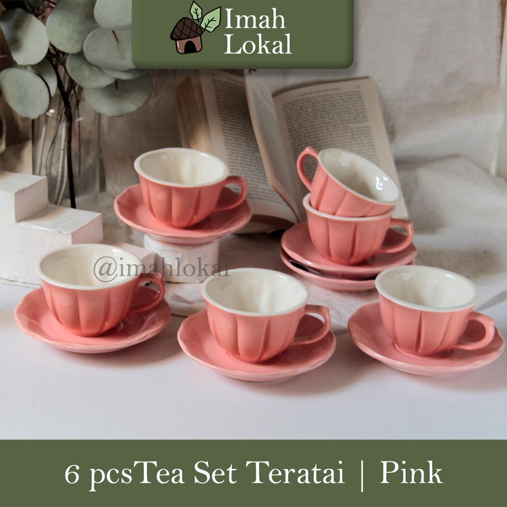 Jual Cangkir Set 6pcs Keramik Gelas Minum Cafe Kopi Teh Warna + Pisin ...