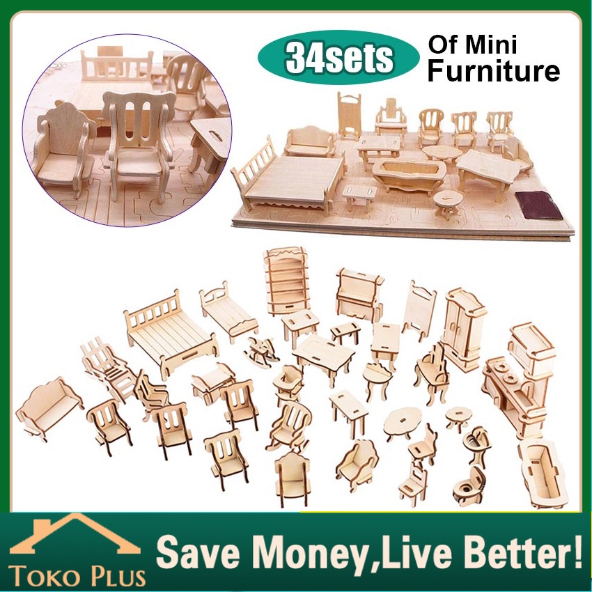 Jual 3D Wooden Puzzle DIY House Building Mini Furniture Puzzle Kayu ...