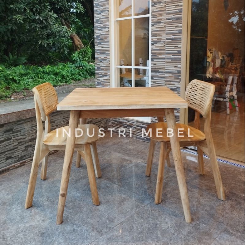 Jual COD Set Meja Makan Cafe Resto Rotan - Meja Makan Cafe Jati Retro Scandinavian - Kursi Makan ...