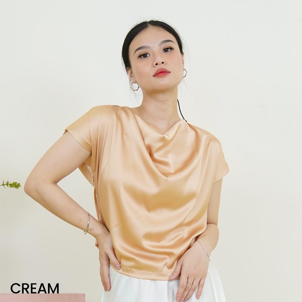 Jual Belle Drapery Satin Silky Top Blouse - Atasan Baju Wanita VNeck Fashion Wanita Outfit ...