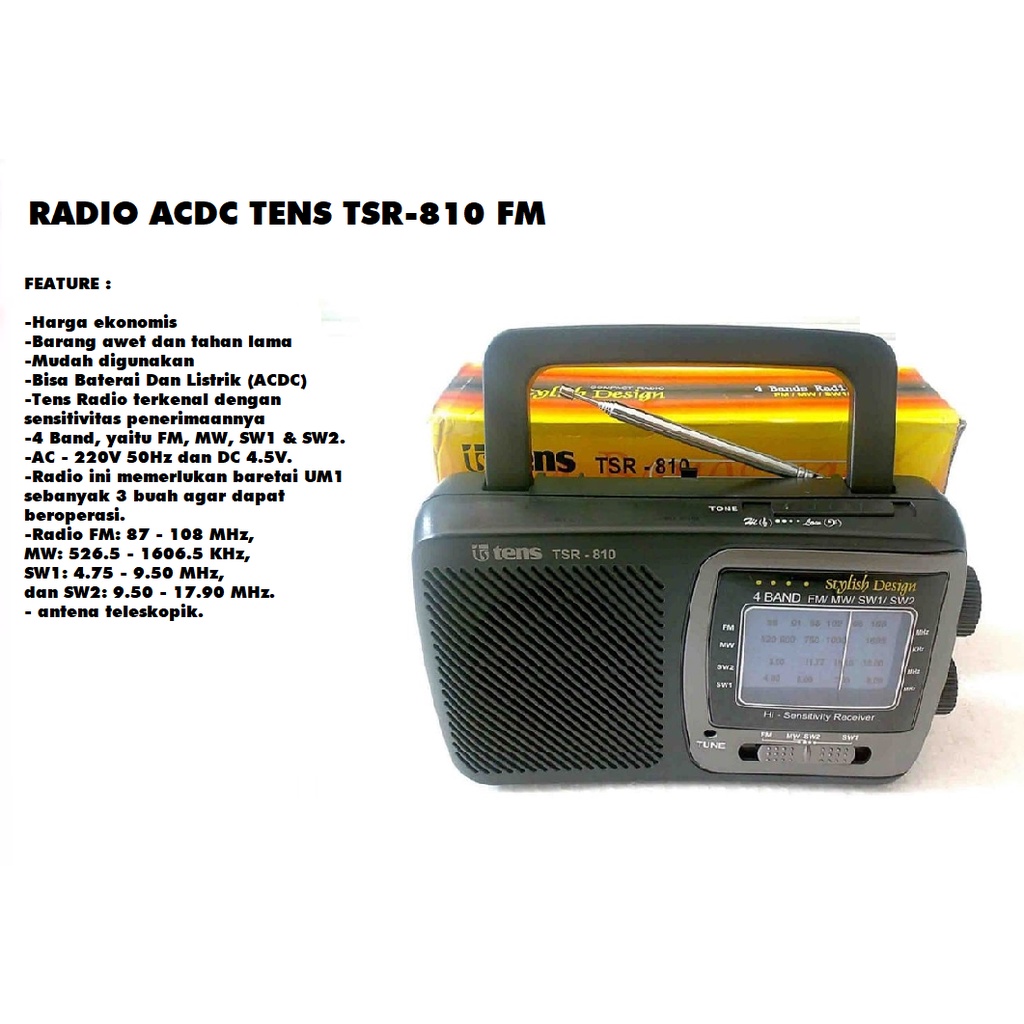 Jual TENS Radio Portable ACDC FMAM TSR-810 | Radio Putar Radio Jadul ...