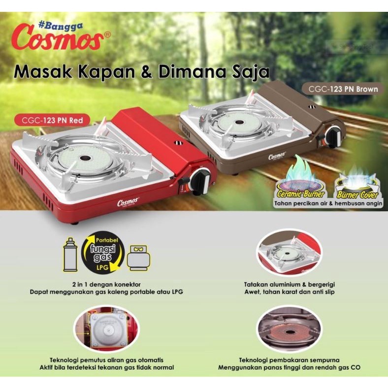 Jual Cosmos Kompor Portable Gas Cooker CGS 123 P / CGS 123P 2 in 1 ...