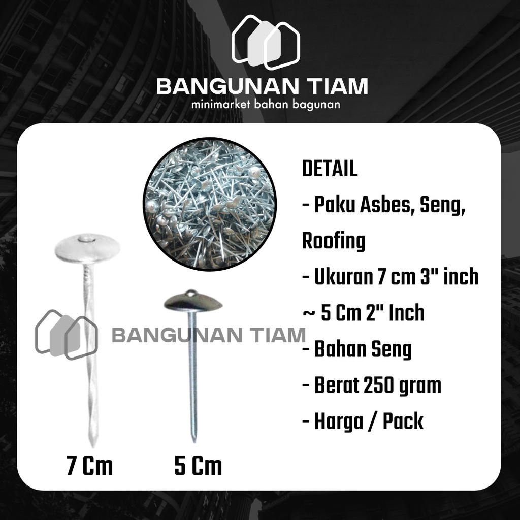 Jual PAKU ASBES 250Gram (1/4 Kg) 5Cm (POLOS), 7Cm (ULIR) PAYUNG ATAP ...