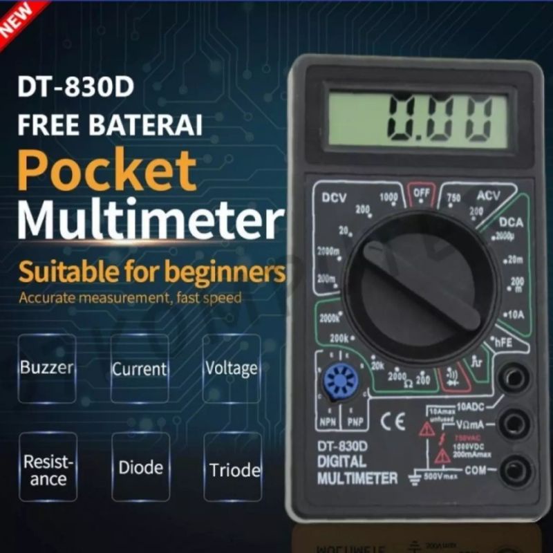 Jual Multimeter DT830B plus baterai Avometer Multitester Digital ...