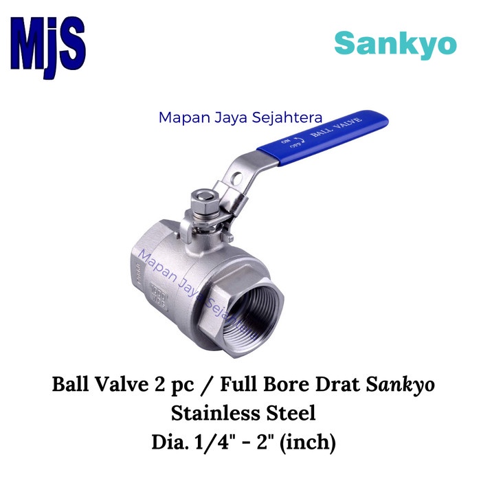 Jual Ball Valve Screw Dia. 1 1/2" SANKYO 2 pc Full Bore / Kran Drat SS316 | Shopee Indonesia