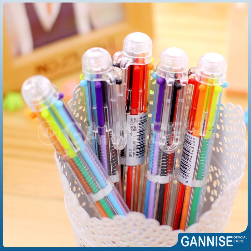 Jual Pena Ballpoint Multi Warna 6 In 1 Motif Transparan Polos GoK ...
