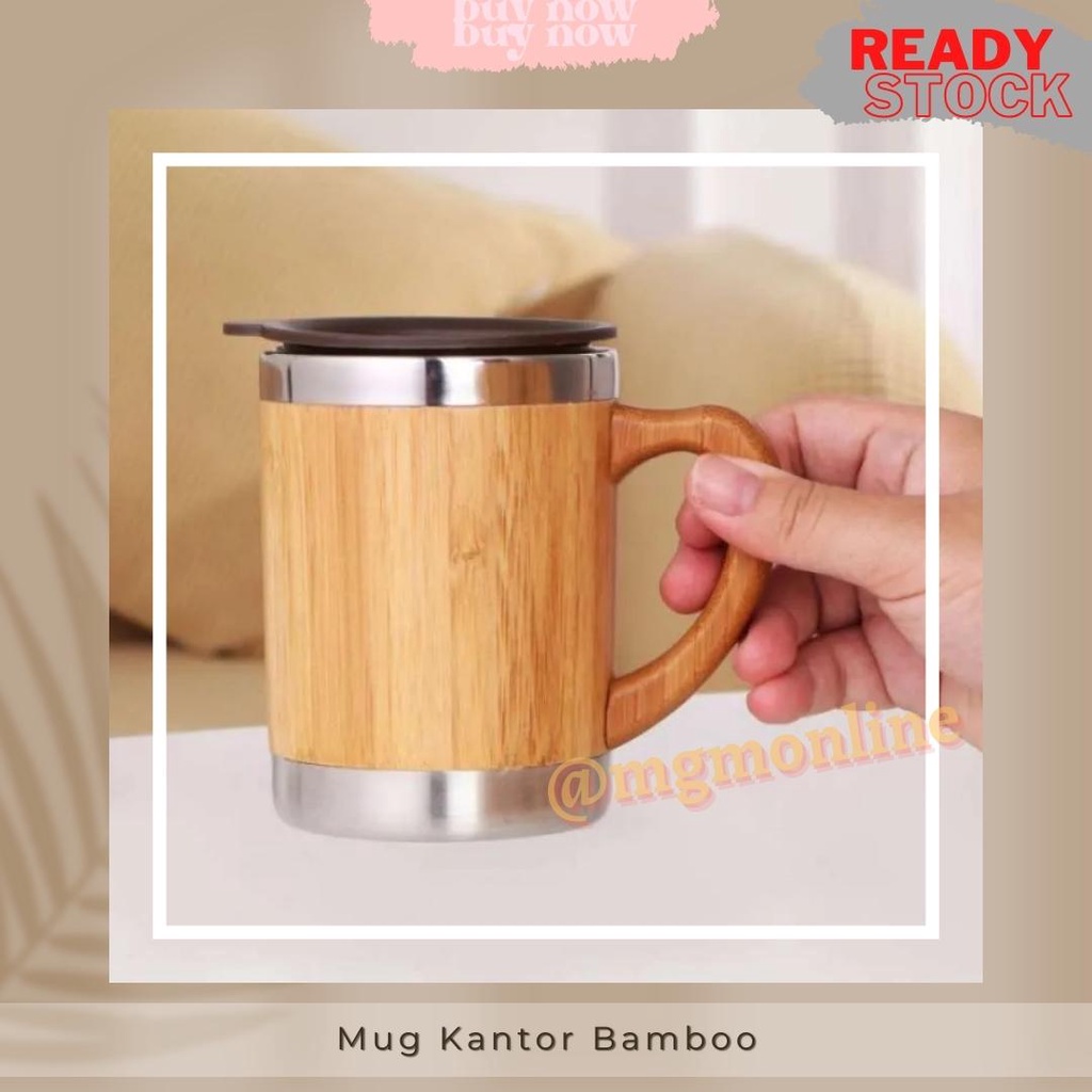 Jual Mug Kantor stainless bamboo 400ml gelas air bambu | Shopee Indonesia