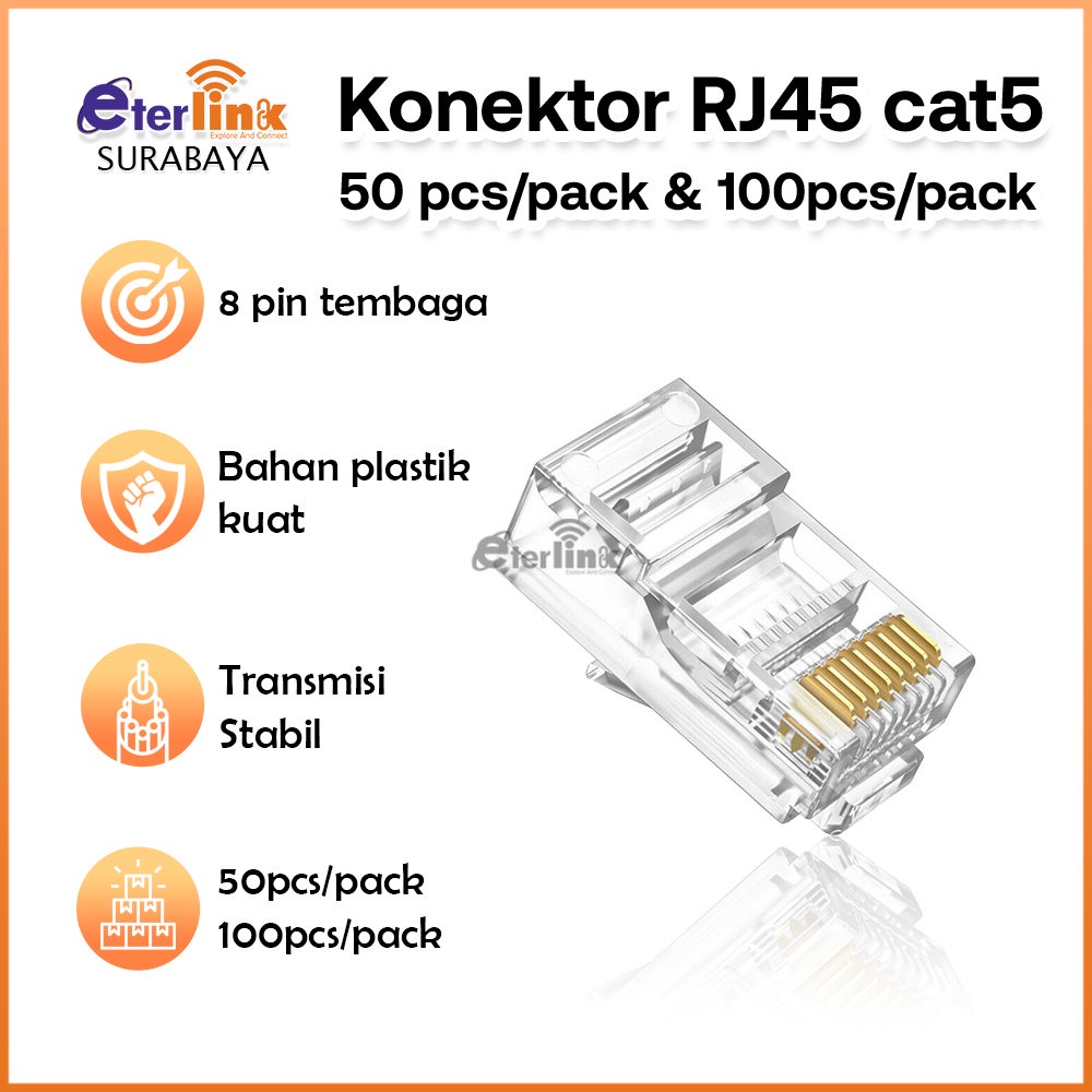 Jual Connector 100pcs / 50pcsUTP RJ45 Cat 5e/Konektor RJ 45 Cat5e[Bisa ...
