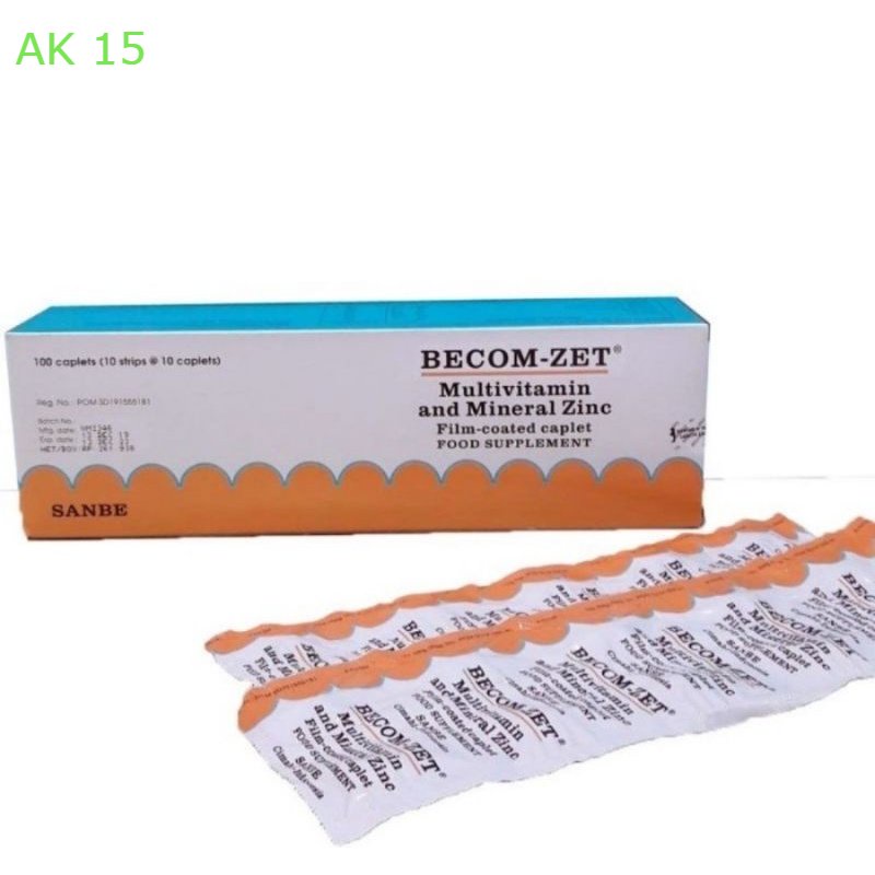 Jual Becom Zet - Suplemen Mutivitamin Mineral Zinc per Strip isi 10 ...