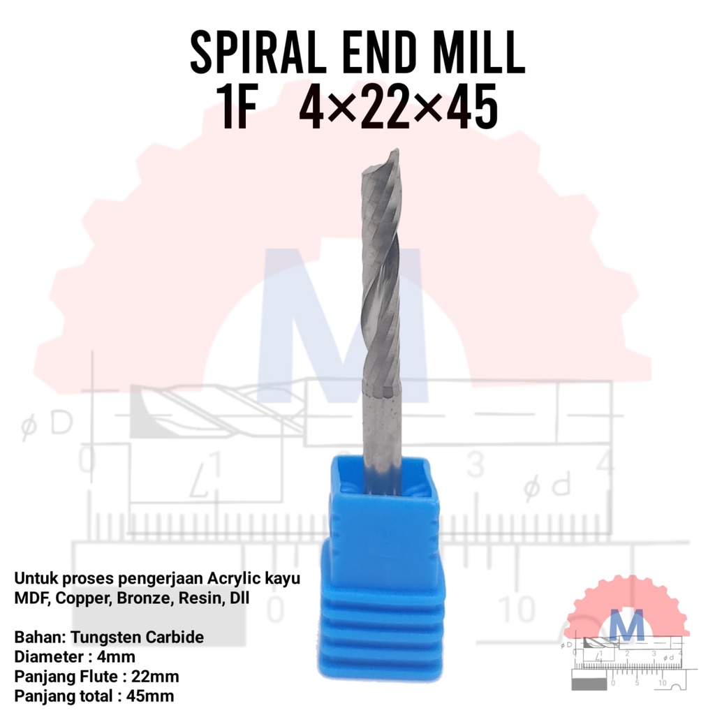 Jual ms7 Endmill 1F spiral 4mm single flute end mill 4 mm CNC router ...