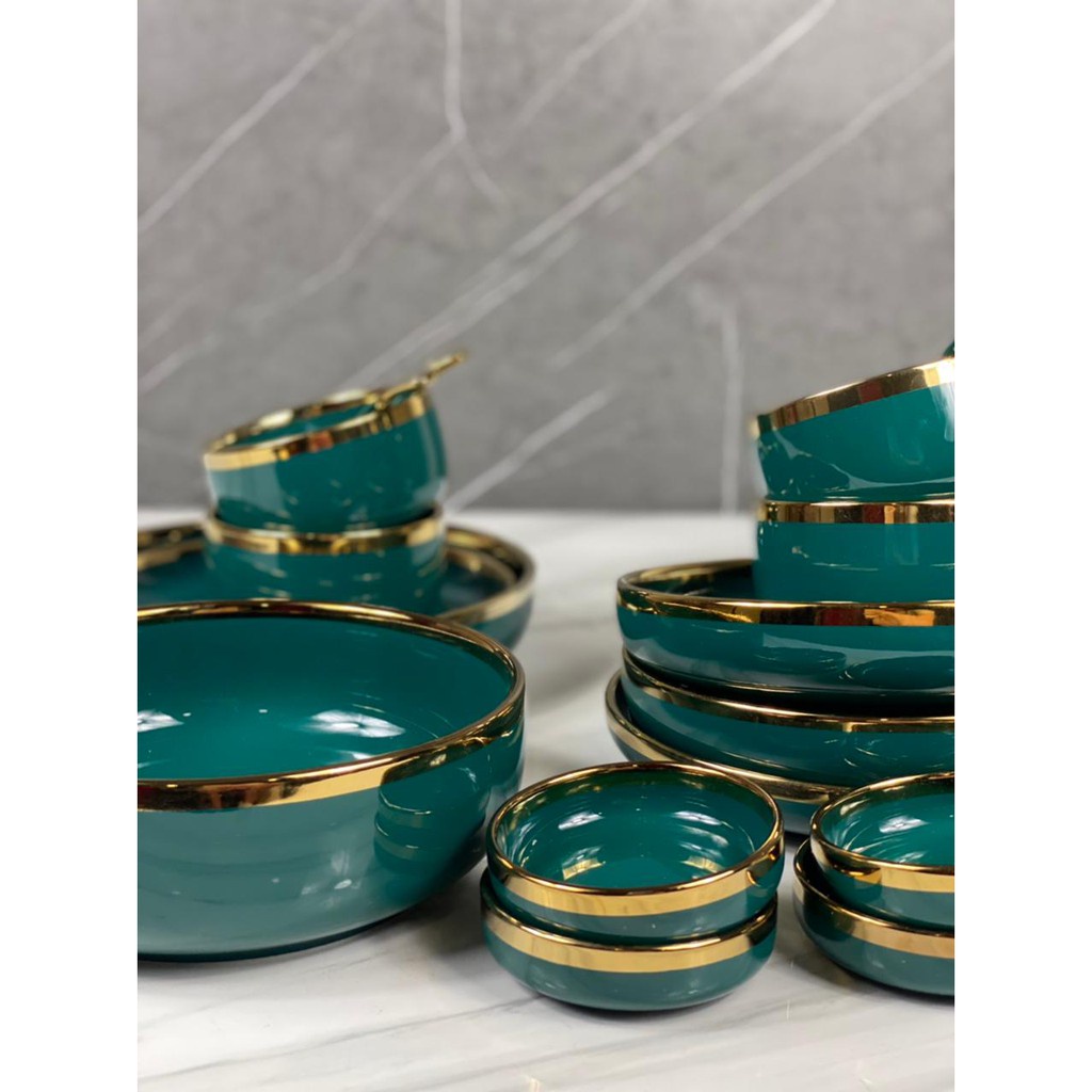 Jual Piring Set 4 Orang Piring Makan Set Keramik Hijau Emerald Isi 18 ...