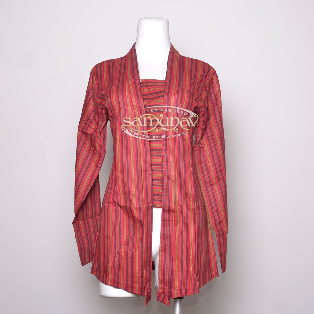 Jual Kebaya dan Sorjan KEBAYA LURIK SUPER HALUS KHAS JAWA WARNA MERAH Lurik | Shopee Indonesia