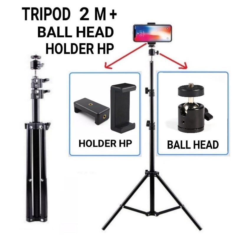 Jual Paket tripod 2 meter / Paket Tripod 2.1m 2.1 m Ballhead Ball head ...