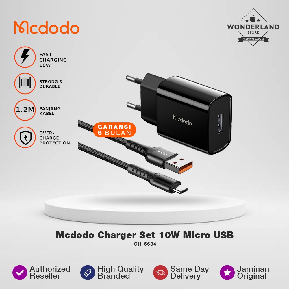 Jual Mcdodo Travel Charger Set 10W 5V 2.1A + Kabel Data Micro USB Power ...