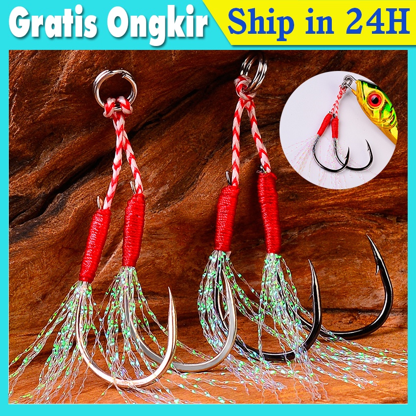 Jual Double/Single Assist Hook Jigging Assist Hook Fishing Jig Fishing ...