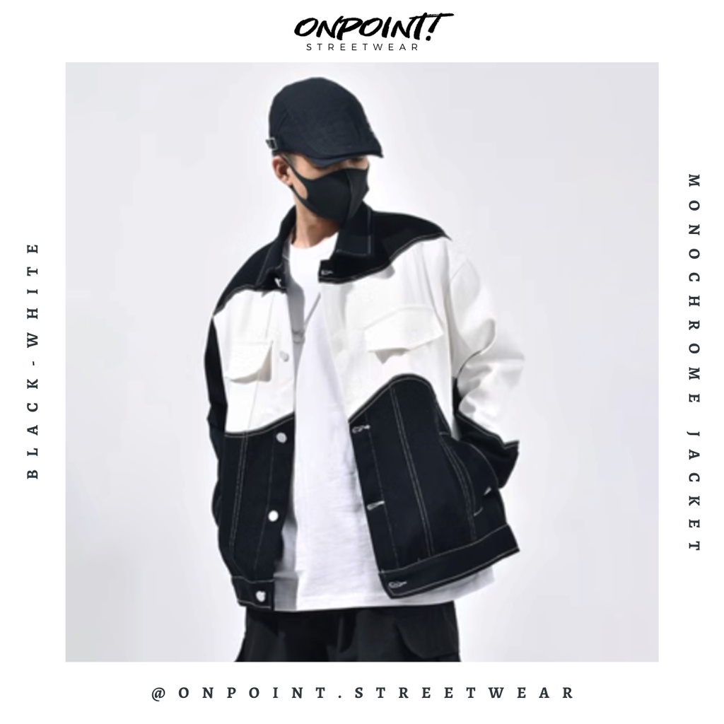 Jual Monochrome jacket (black white) - jaket jeans pria jumbo jaket ...