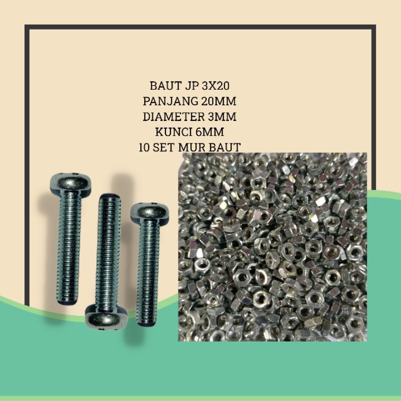 Jual MUR BAUT JP 3X20 MM GALVANIS 3 X 20 MM 10 SET | Shopee Indonesia