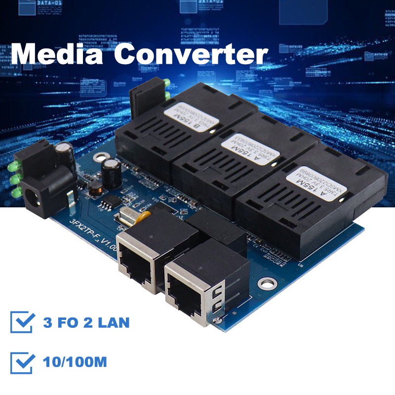 Jual Media Converter 3 Port FO 2 Port LAN 10/100 / Switch Fiber 3 FO 2 LAN | Shopee Indonesia