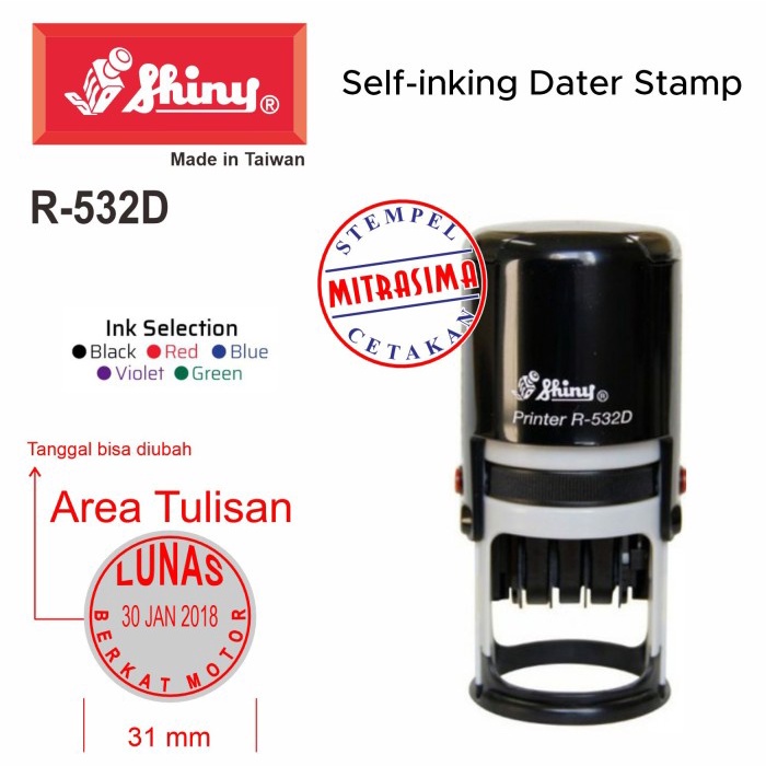 Jual Stempel Shiny R-532D ( R532D bulat dengan tanggal Tipe R 532D ...