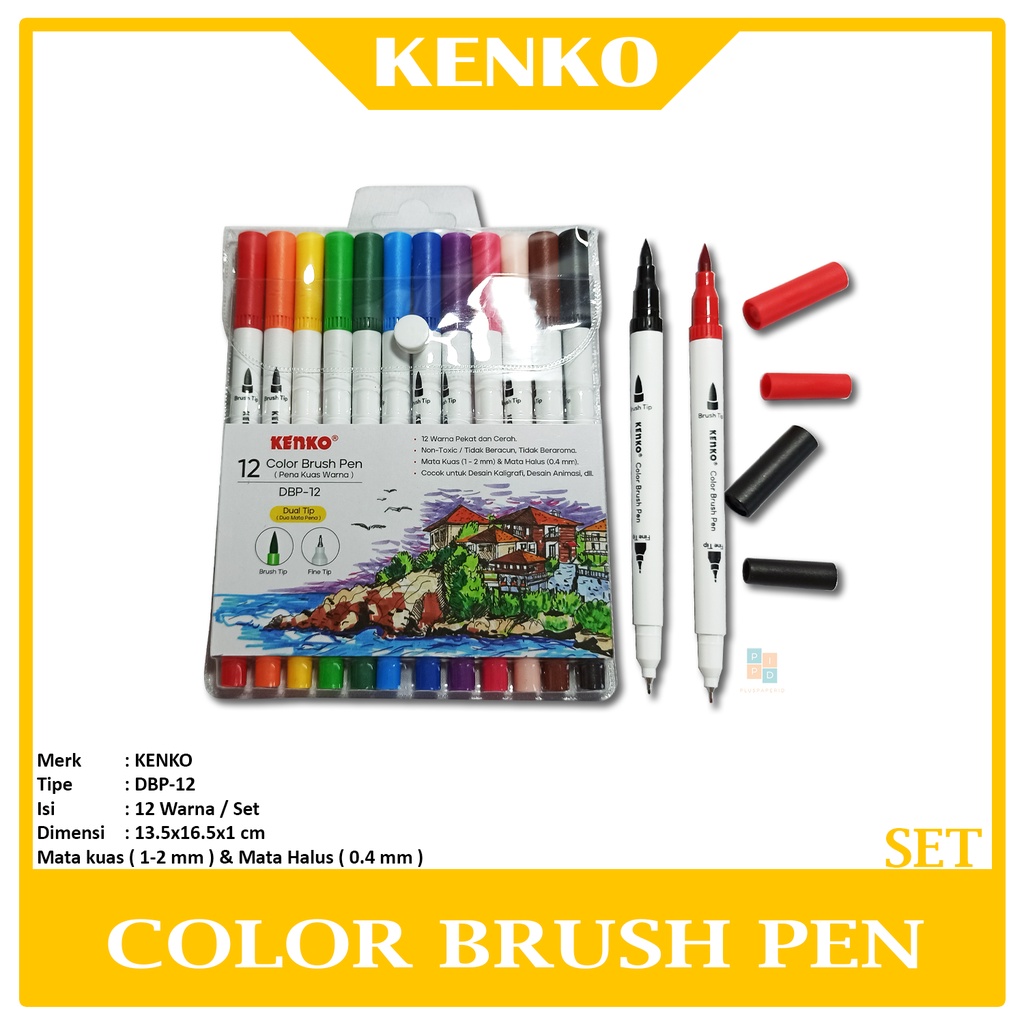 Jual KENKO - Dual Tip 12 Color Brush Pen DBP-12 - Set | Shopee Indonesia