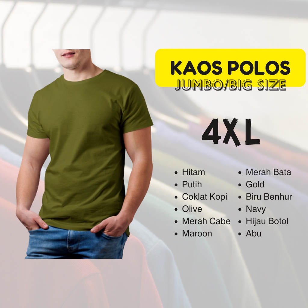 Jual Kaos Polos Big Size Jumbo 4XL LD 130cm Kaos Oversize Pria Wanita | Shopee Indonesia