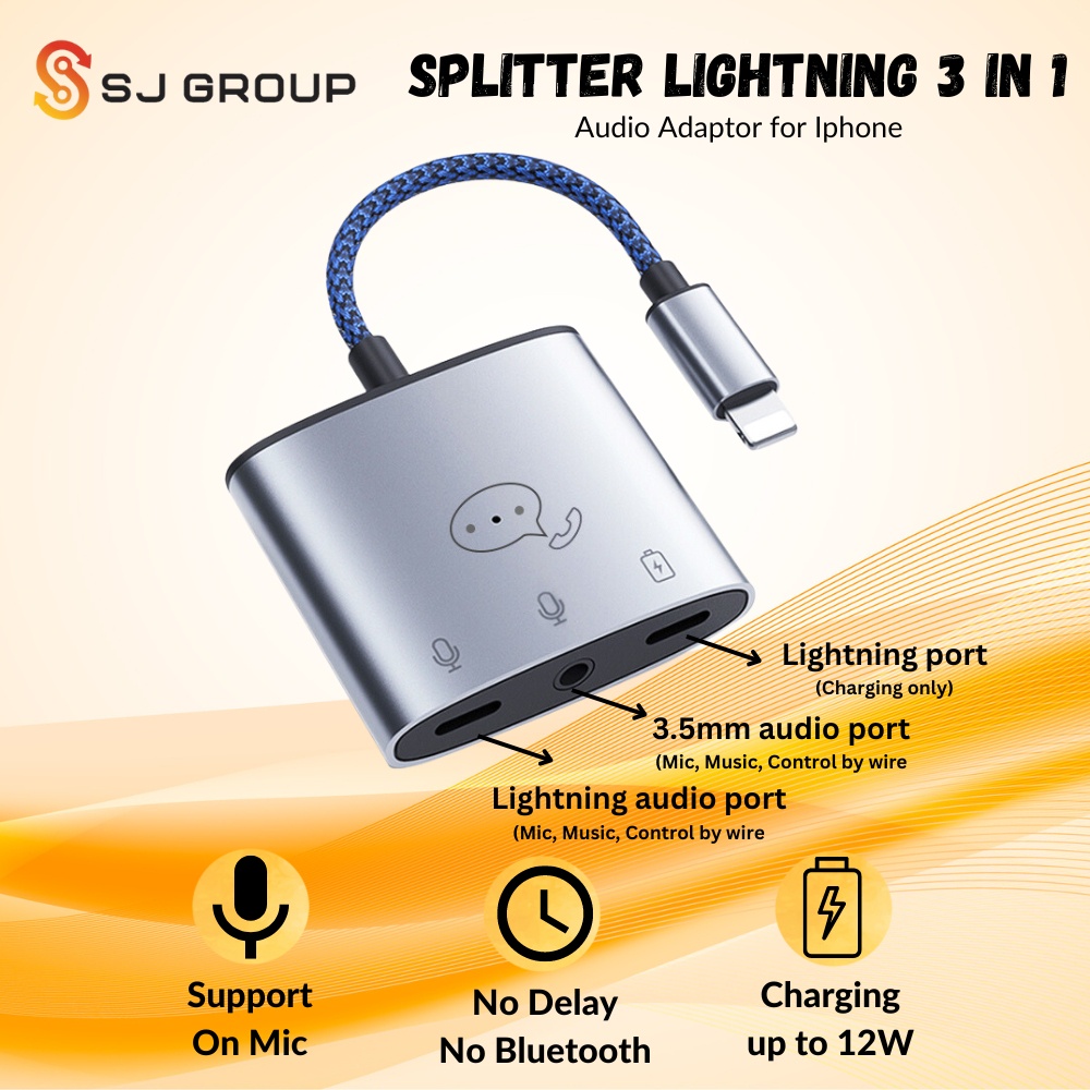 Jual Splitter Lightning to Jack 3 in 1 Lightning, 3.5mm and Lightning ...