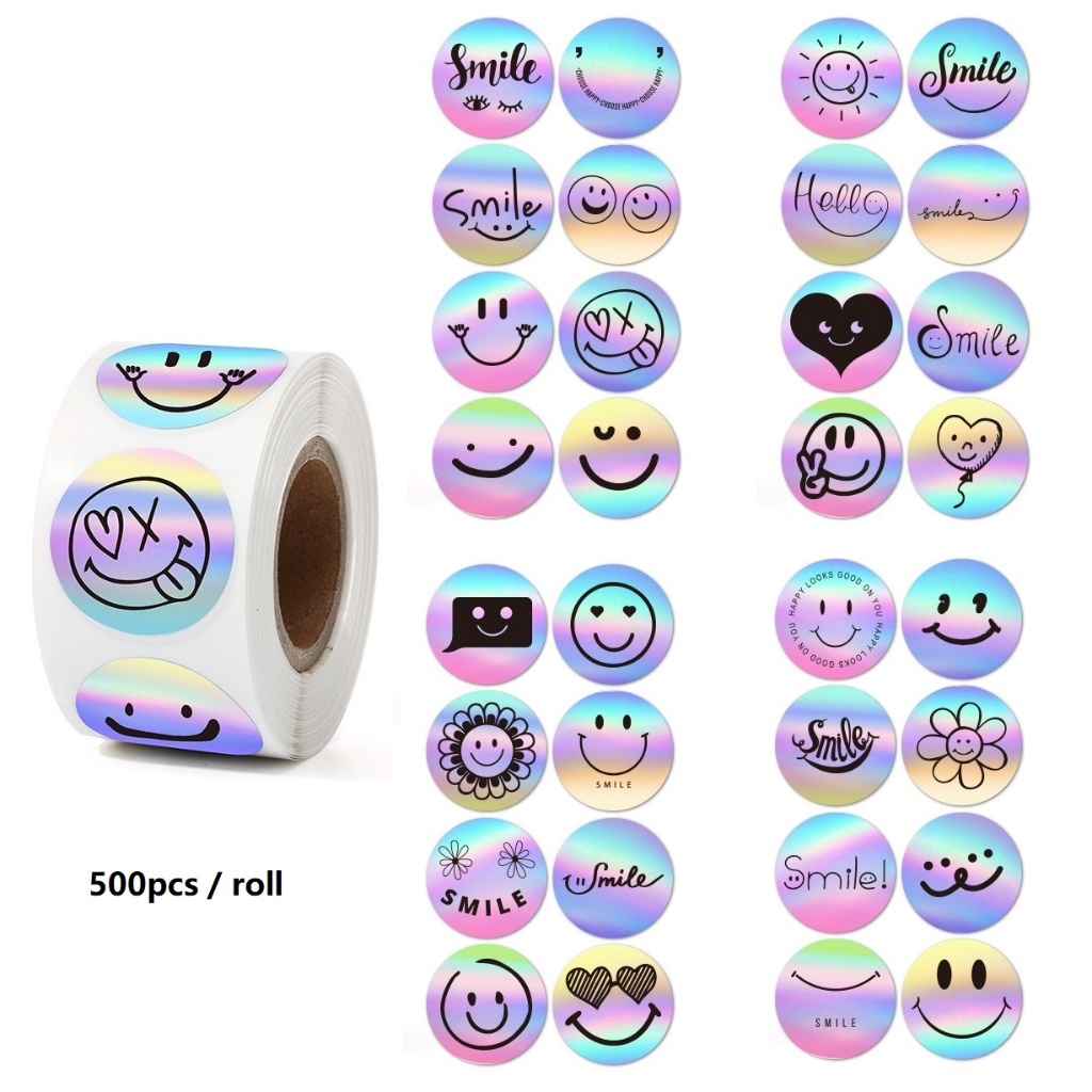 Jual Stiker Sticker 500pcs Smile Senyum Label Bulat Bahan Vinyl PET ...