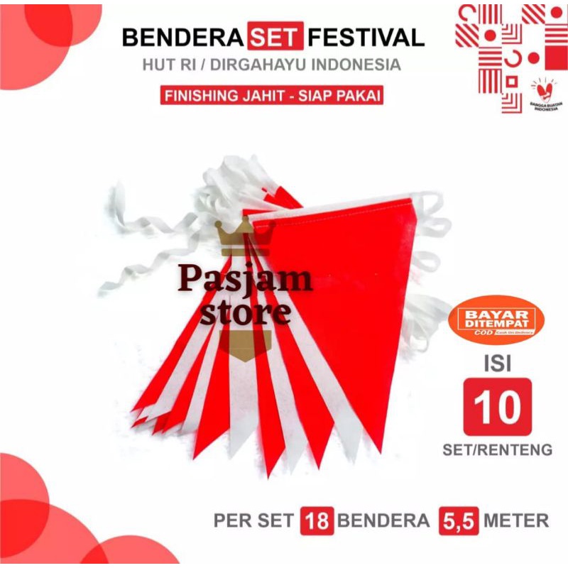 Jual 50 Meter Bendera rentang festival bunting flag merah putih bendera segitiga kain besar ...