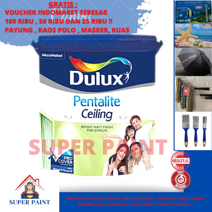 Jual CAT PLAFON GYPSUM DULUX PENTALITE CEILING WHITE SUPERMATT 20L PAIL ...