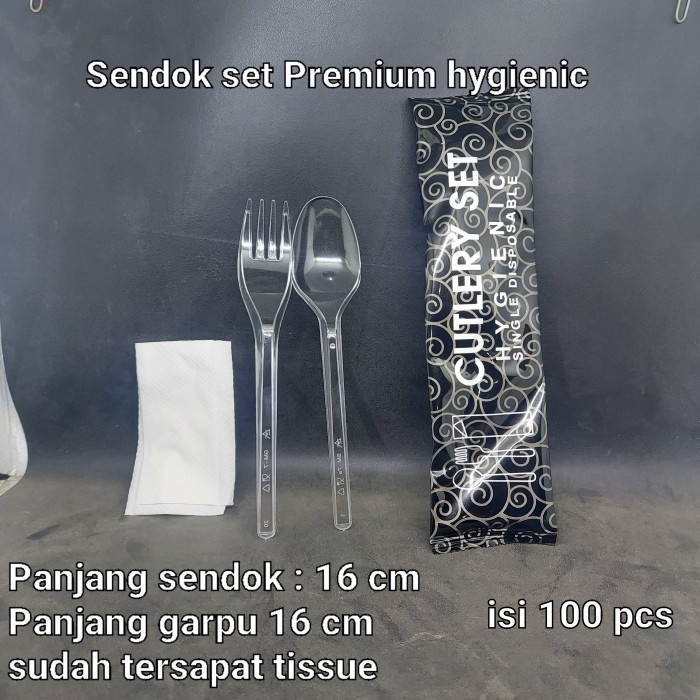 Jual Sendok / Garpu / tissue SET cutlery set Hygienic bening isi 100 ...