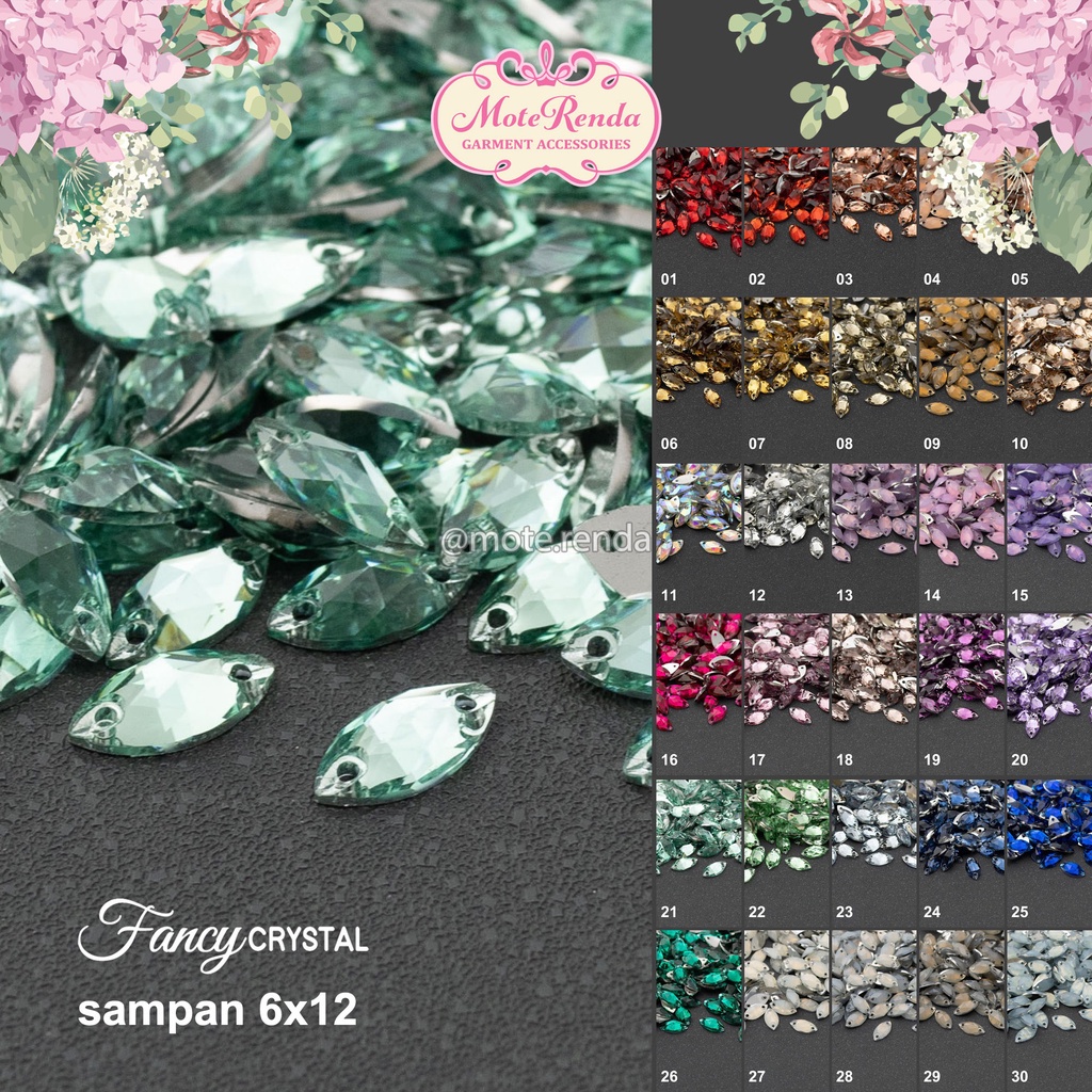 Jual Payet kristal jahit diamond Fancy, bentuk navette, size 6x12mm ...