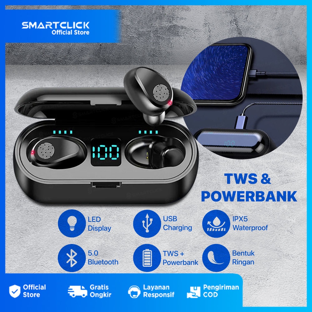 Jual Earphone Bluetooth TWS Extra Bass LED Battery Display Original ...