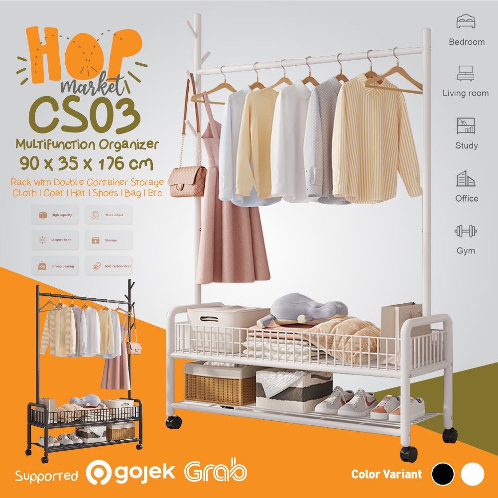 Jual HOP CS03 Stand Hanger Roda Rak Gantung Stainless Serbaguna 2 Layer ...