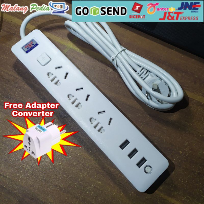 Jual Smart Power Strip Stop Kontak Kabel 2 Meter Charger Terminal Colokan Listrik 3 Port USB ...