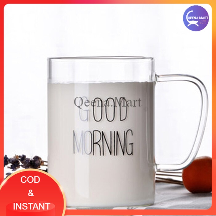 Jual Gelas Glass Coffee Mug Desain Good Morning 400 ml - MD19 | Shopee ...