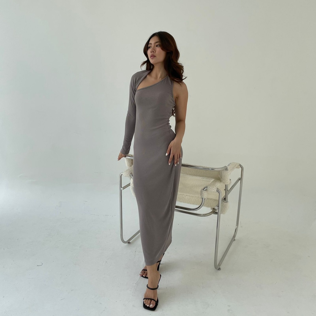 Jual SATURDAY DRESS | Dress Panjang Wanita Rib Knit Assymetric Terusan ...
