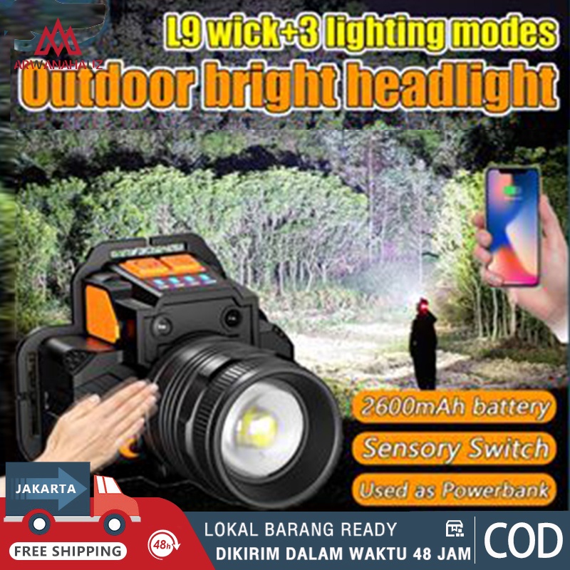 Jual LED senter super terang, lampu depan luar yang kuat, lampu depan tahan air sensor gerak ...
