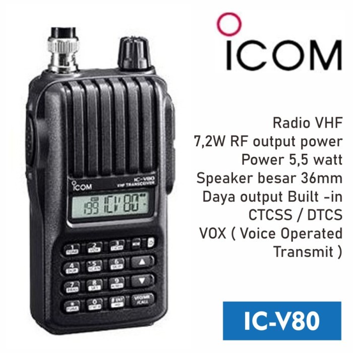 Jual Walkie Talkie HT Handy Talky Icom V80 IC-V80 Lithium Walkie Talkie Icom V80 Original ...
