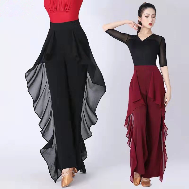 Jual Dance wide leg pants, women's high waisted pants, ruffled hem ...