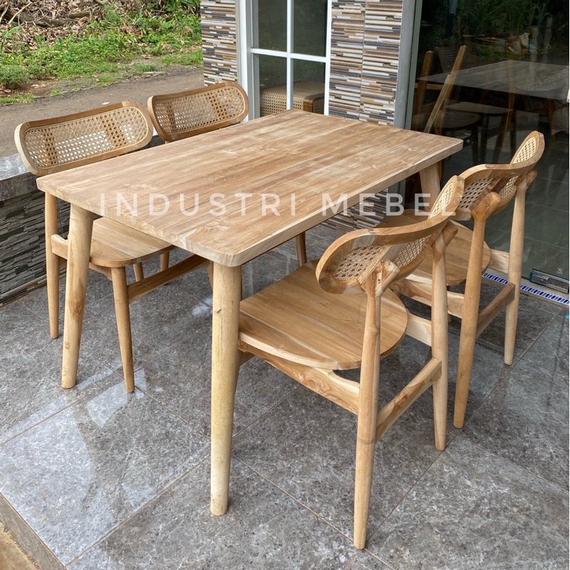 Jual Set Meja Makan Jati Retro Rotan - Kursi Cafe Ropan Rotan Scandinavian - Kursi Makan ...