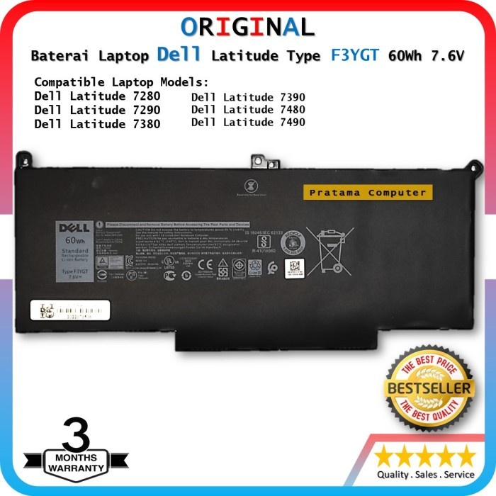 Jual Baterai Laptop Dell Latitude Model F3YGT 60Wh 7.6V Original ...