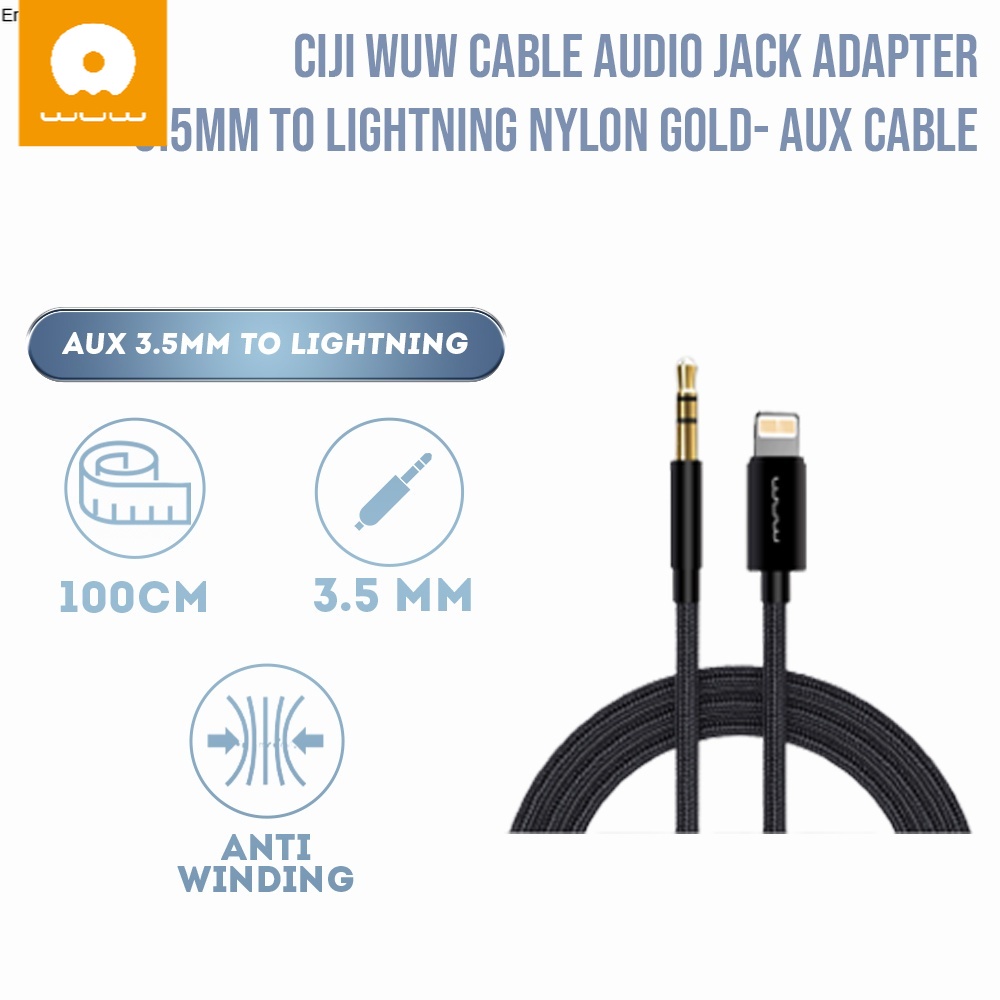 Jual WUWCB-R152 WUW Cable Audio Jack Adapter 3,5mm to Lightning Nylon ...