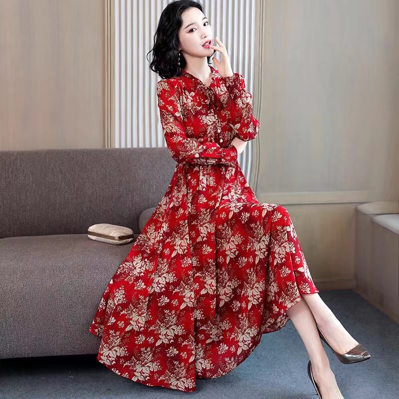 Jual dress korean style lengan panjang /midi dress jumbo korea ...